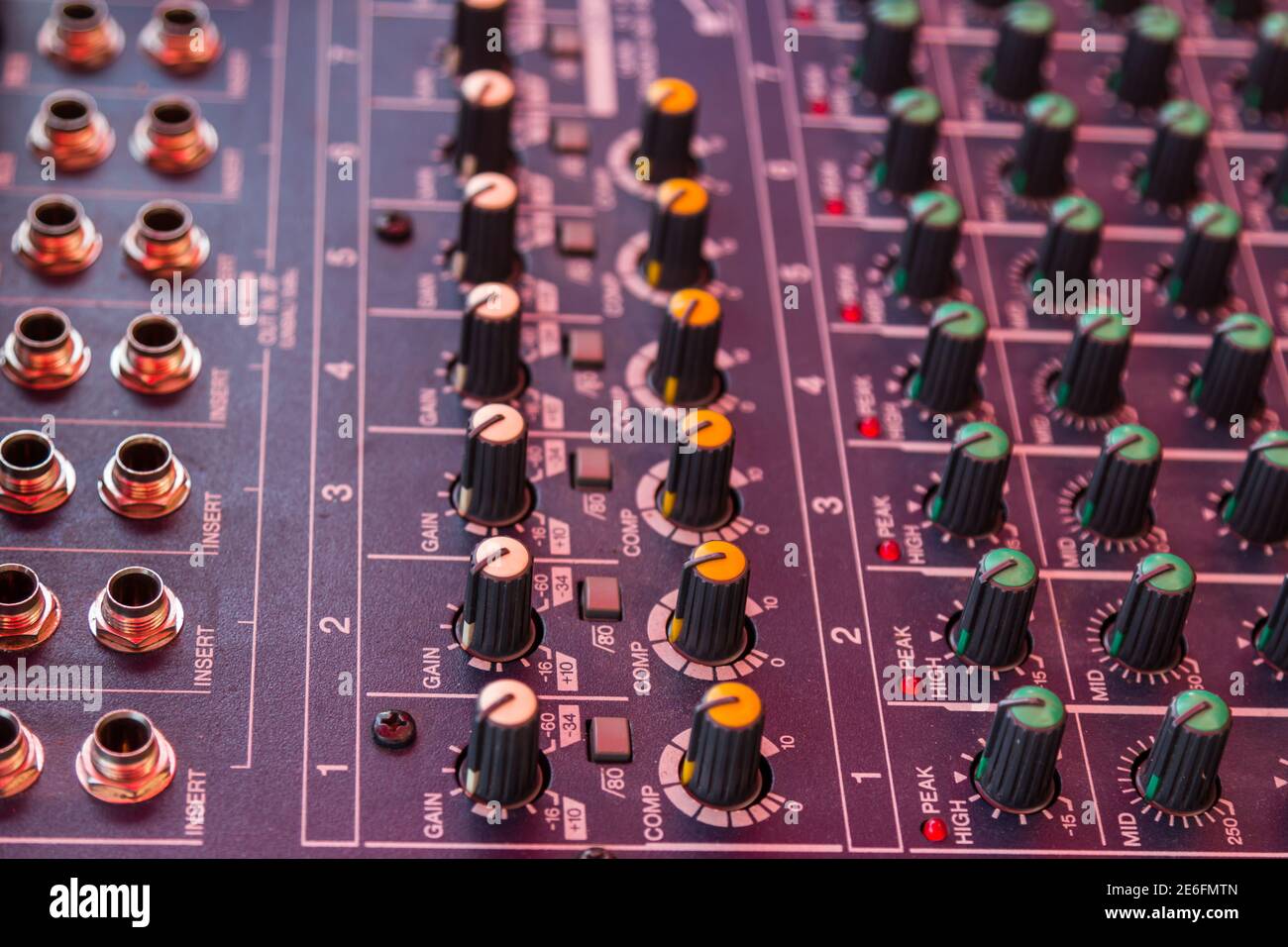 Audio mixing console closeup Stock Photo - Alamy