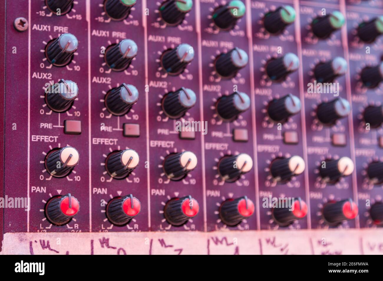 Audio mixing console closeup Stock Photo - Alamy