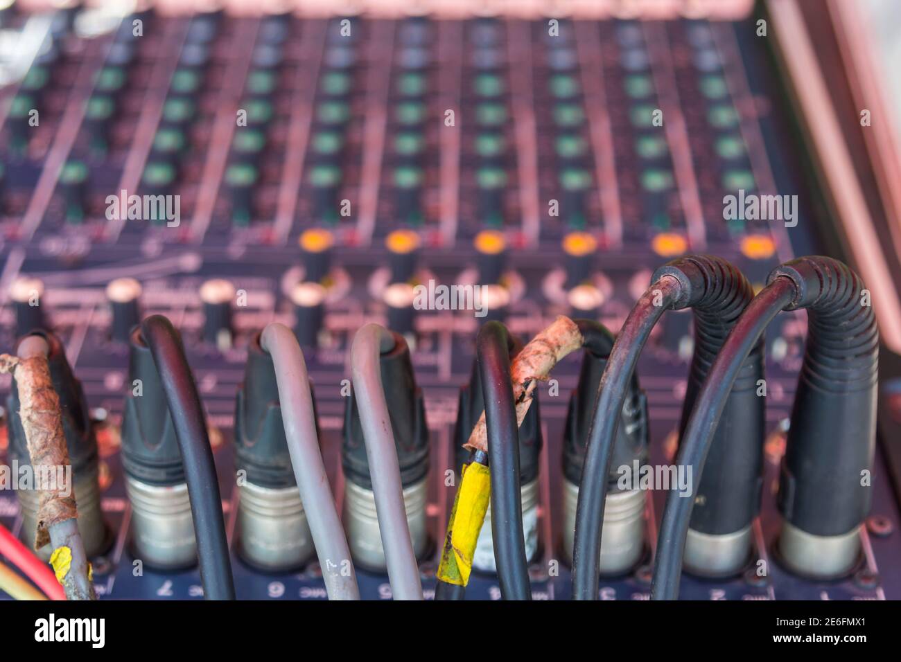 Audio mixing console closeup Stock Photo - Alamy