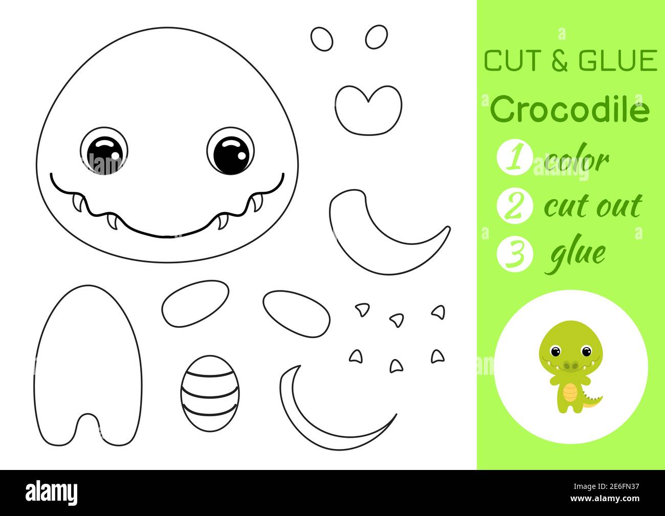 Coloring book cut and glue baby crocodile. Educational paper game for ...