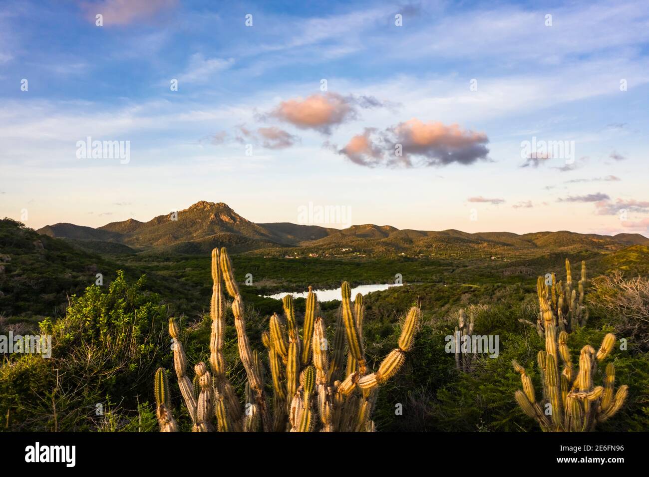 Aerial view above scenery of Curacao, Caribbean with ocean, coast ...