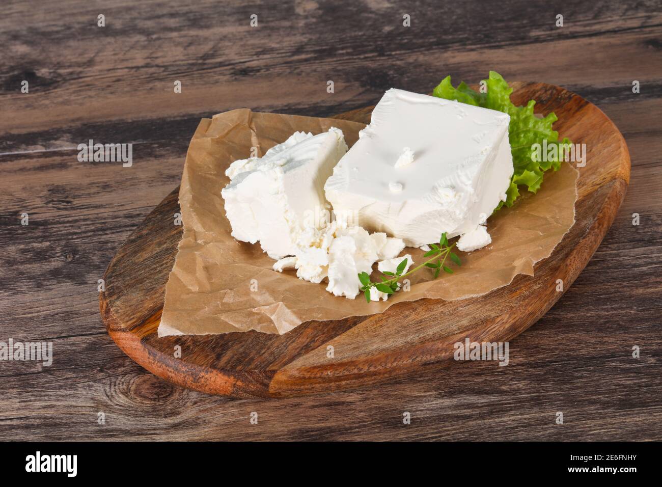 Greek traditional Feta soft cheese in the plate Stock Photo - Alamy
