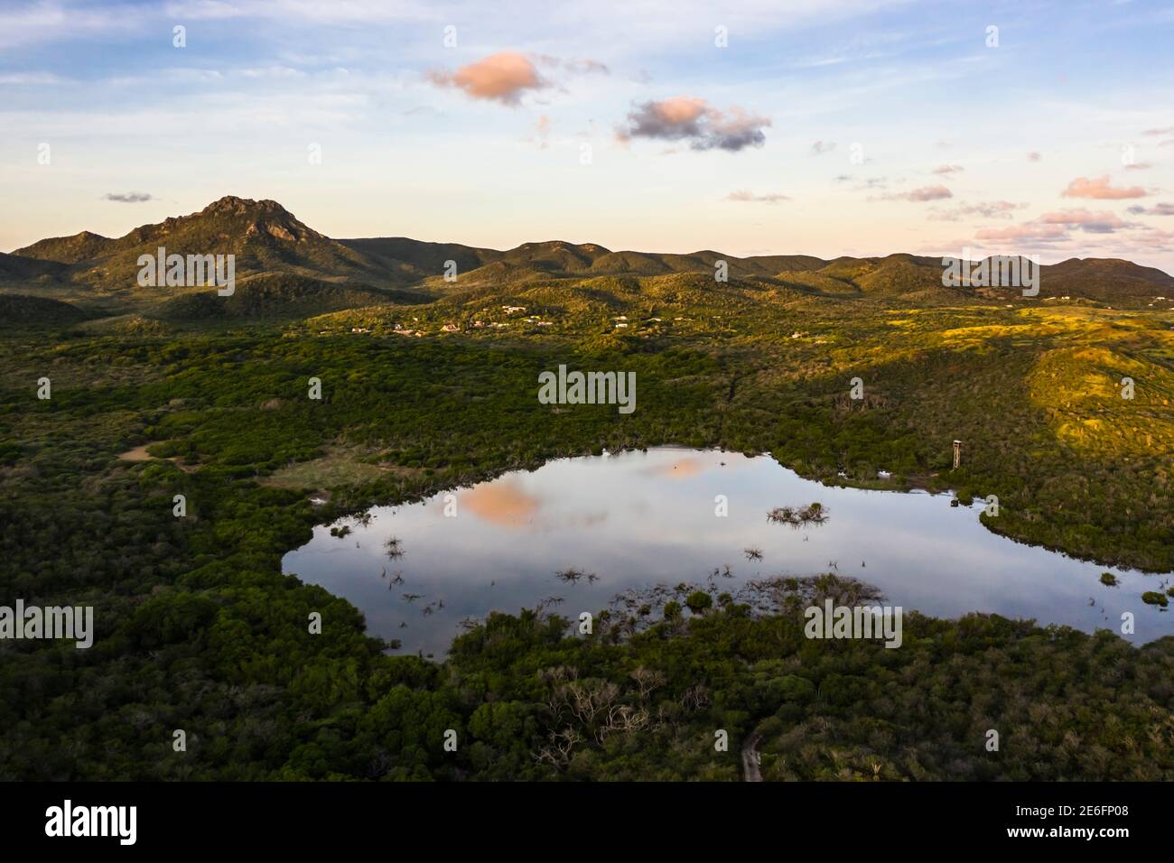 Aerial view above scenery of Curacao, Caribbean with ocean, coast ...