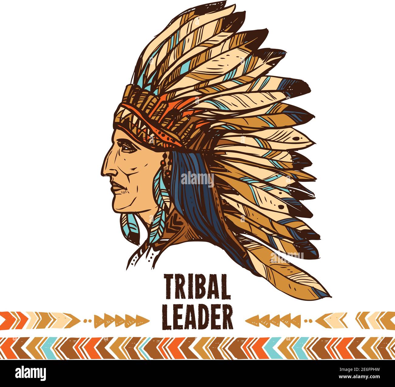 Native american apache indian profile in tribal costume sketch portrait ...