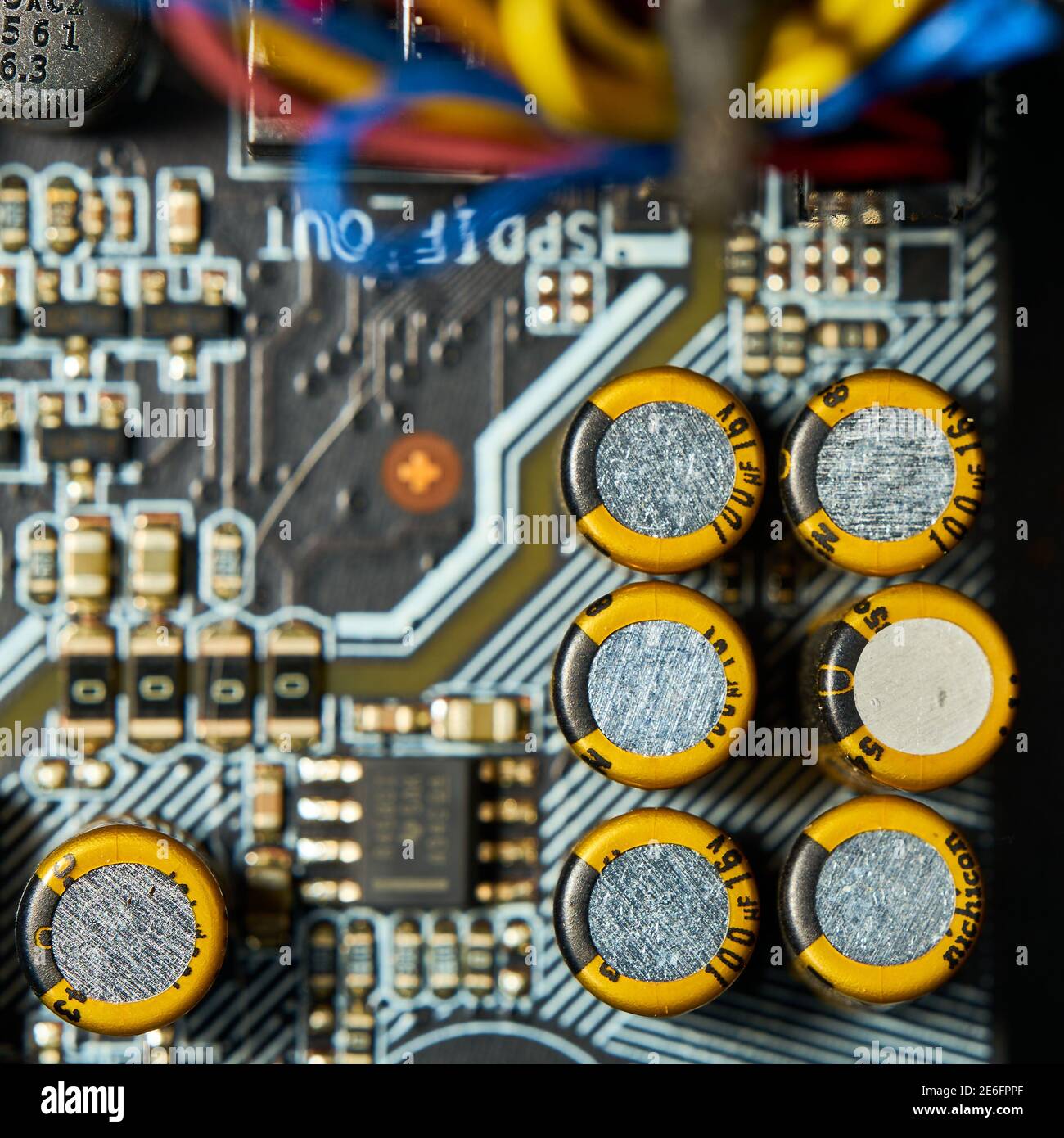 Gifhorn, Germany, Januara 16., 2021: Close-up view of the capacitors on ...