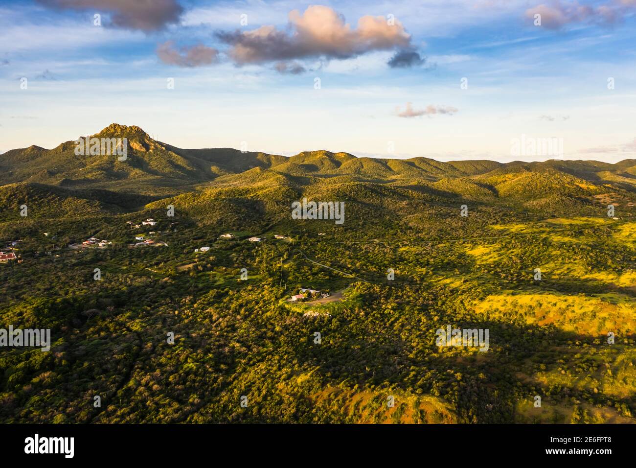 Aerial view above scenery of Curacao, Caribbean with ocean, coast ...