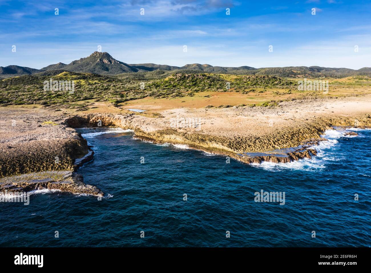 Aerial view above scenery of Curacao, Caribbean with ocean, coast ...