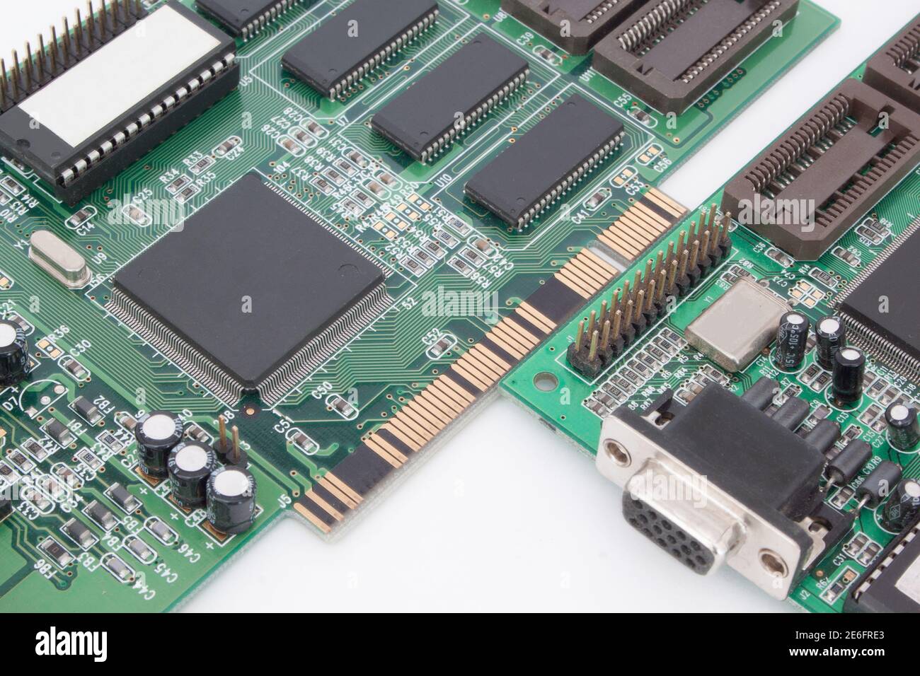 Two graphic cards closeup for personal computer. Isolated on the white ...