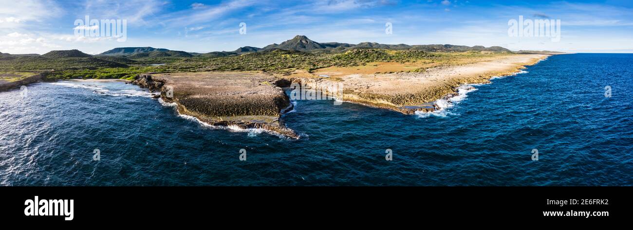 Aerial view above scenery of Curacao, Caribbean with ocean, coast ...