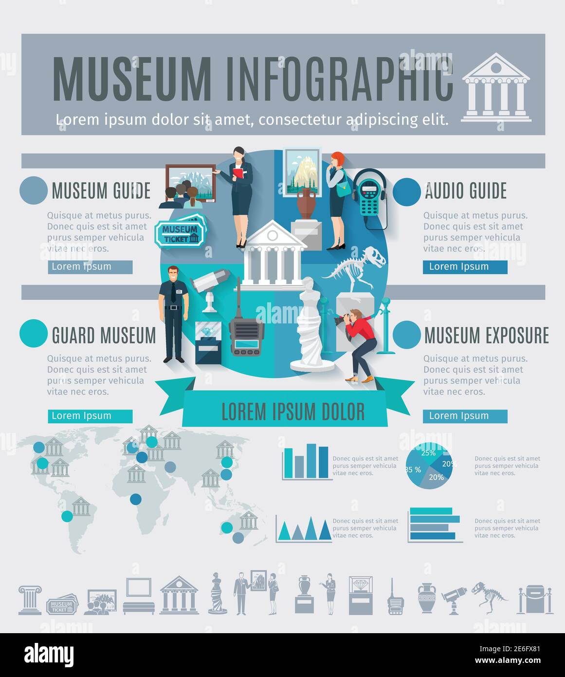 Museum infographics set with arts symbols and charts vector ...