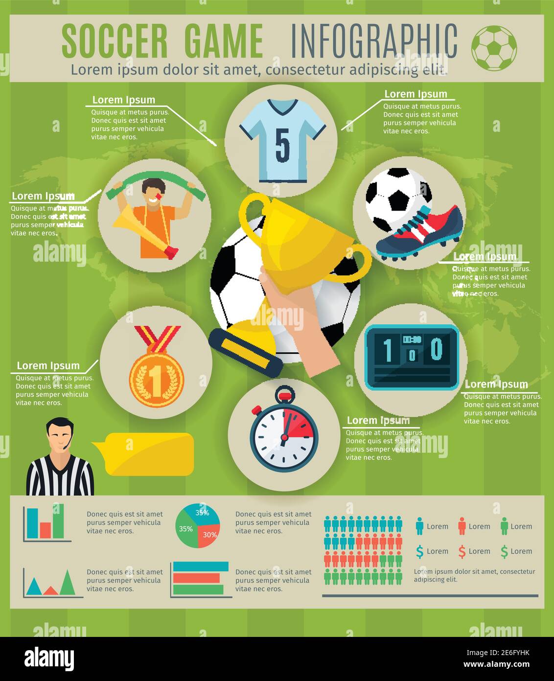 Soccer game infographic set with sport trophy symbols and charts vector ...