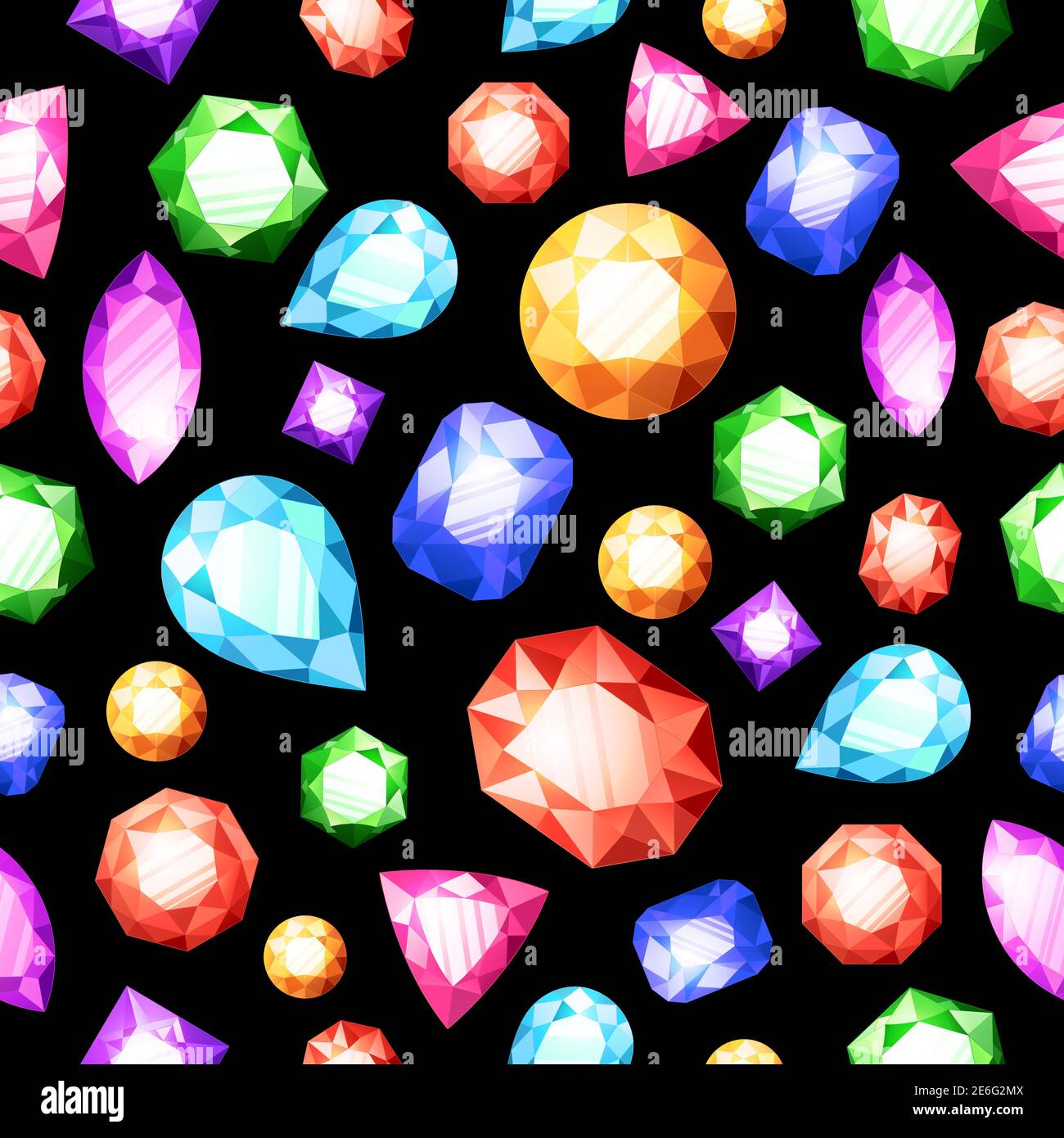 Bright gemstones on black background realistic seamless pattern ...