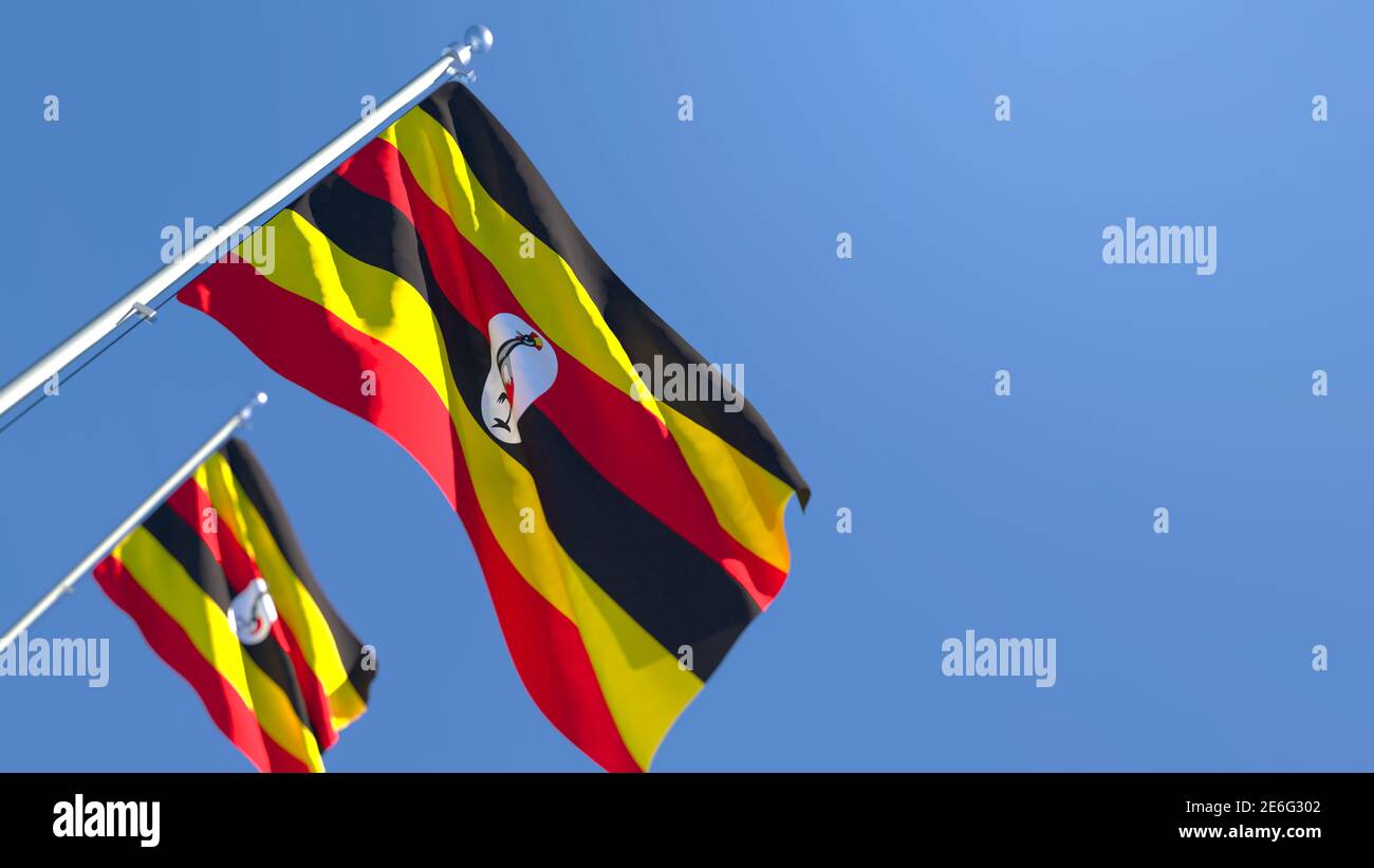 3D rendering of the national flag of Uganda waving in the wind Stock ...