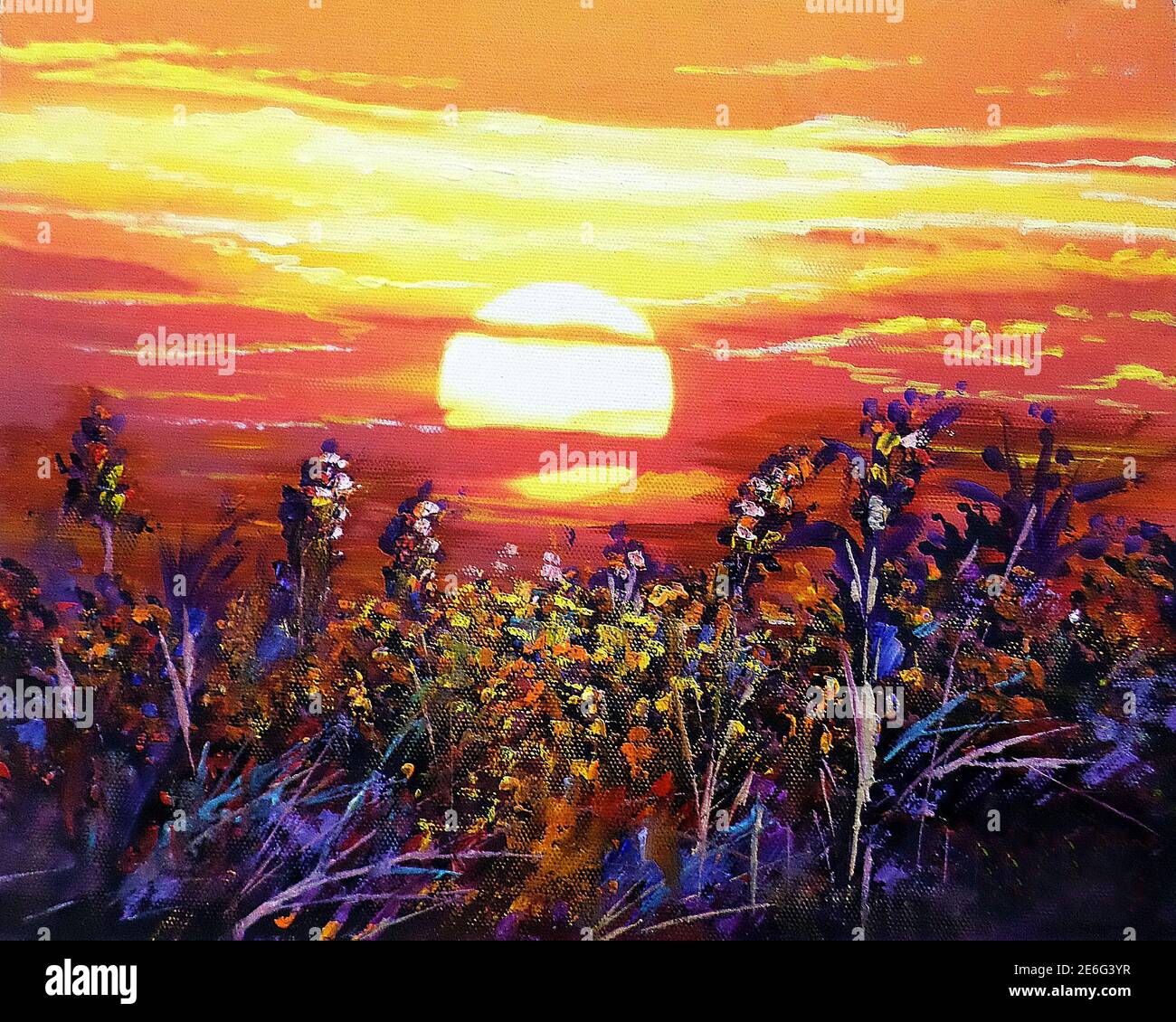 painting oil color Fine art Sun rise , landscape, nature Stock Photo ...