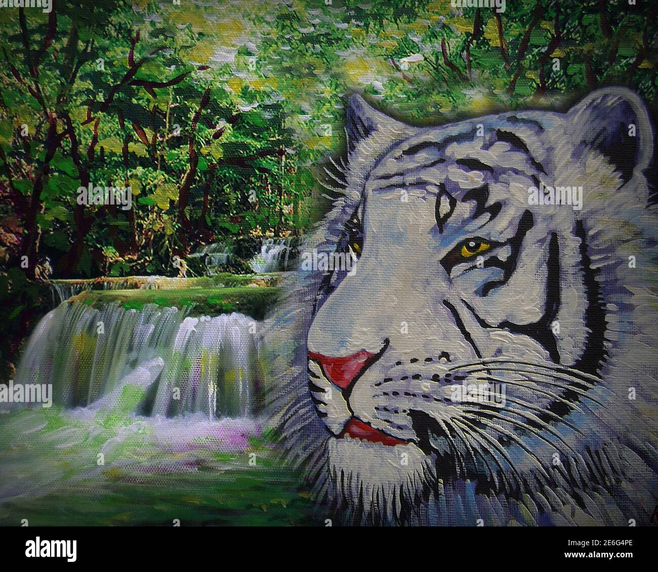 Art, painting ,oil color ,Smiling cute Bengal tiger , ferocious , wild ...