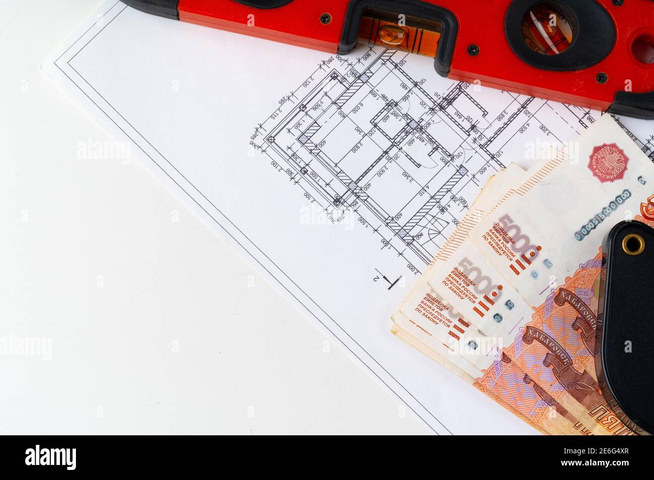 Architectural drawing and Russian Ruble money stack Stock Photo - Alamy