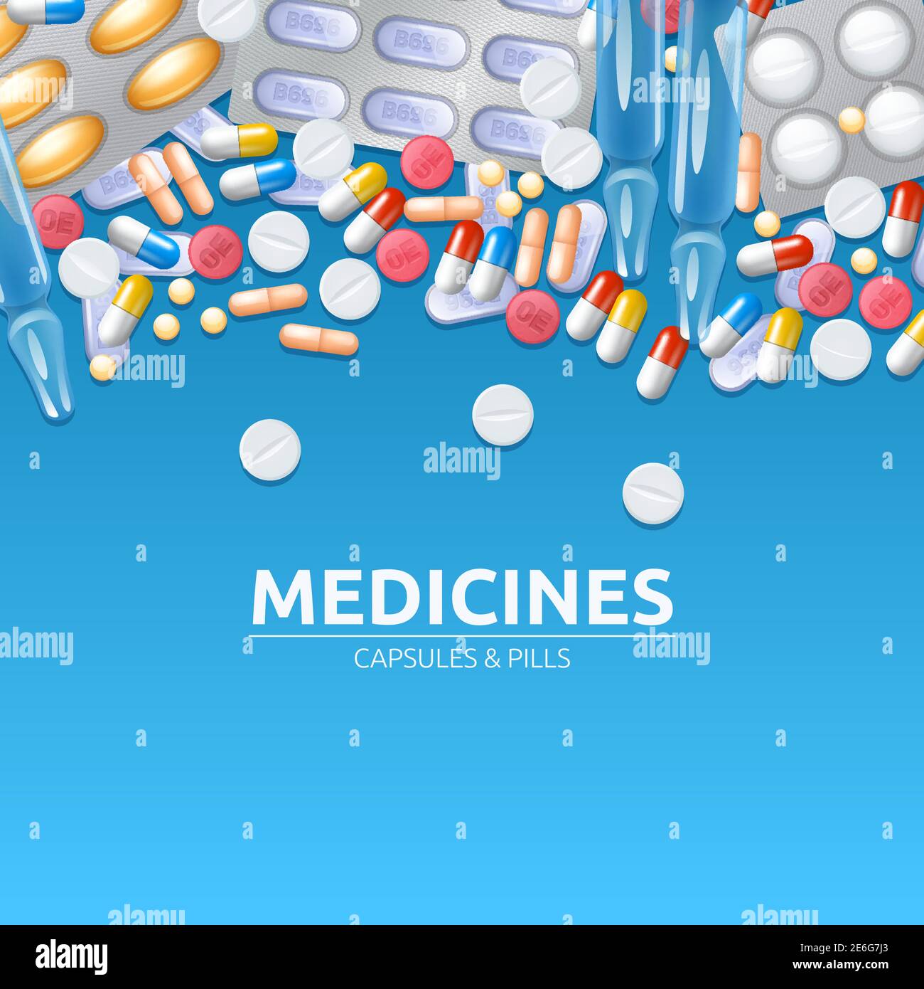 Medicines background with colored pills tablets and capsules vector ...