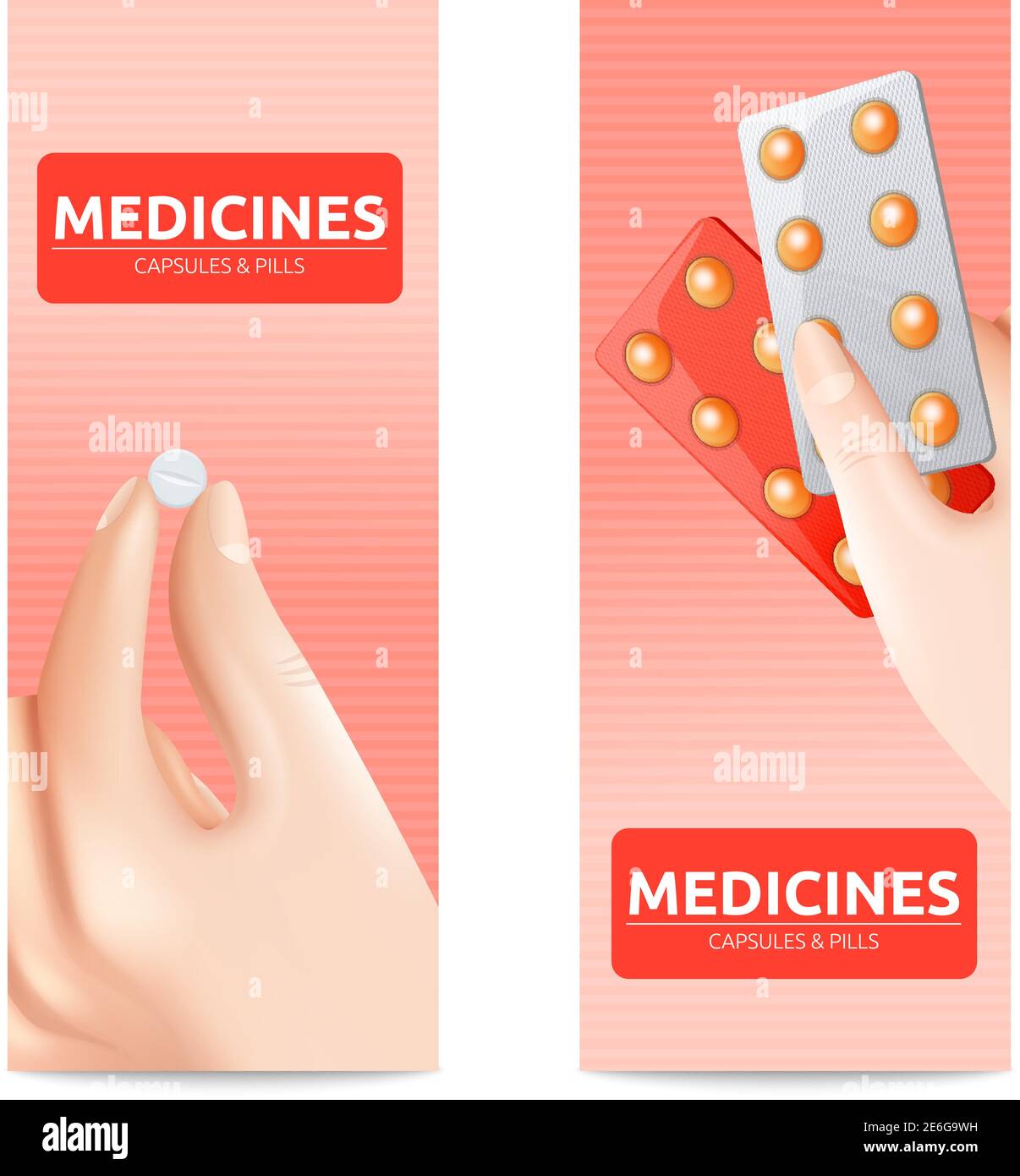 Medicines vertical banner set with hand holding pills isolated vector ...