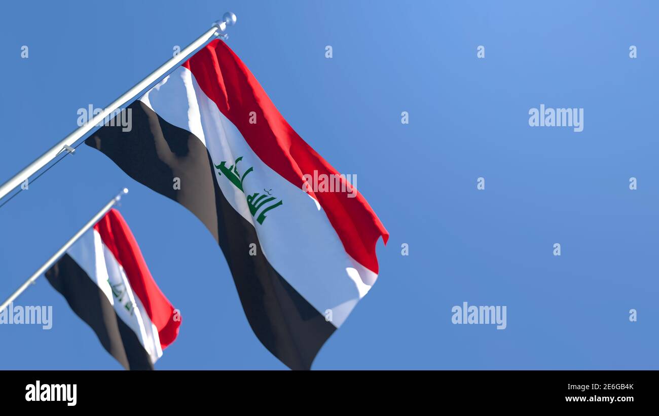 3D rendering of the national flag of Iraq waving in the wind Stock ...