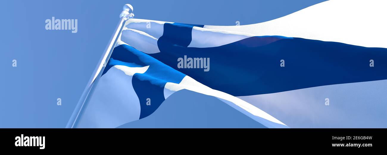 3D rendering of the national flag of Finland waving in the wind Stock ...