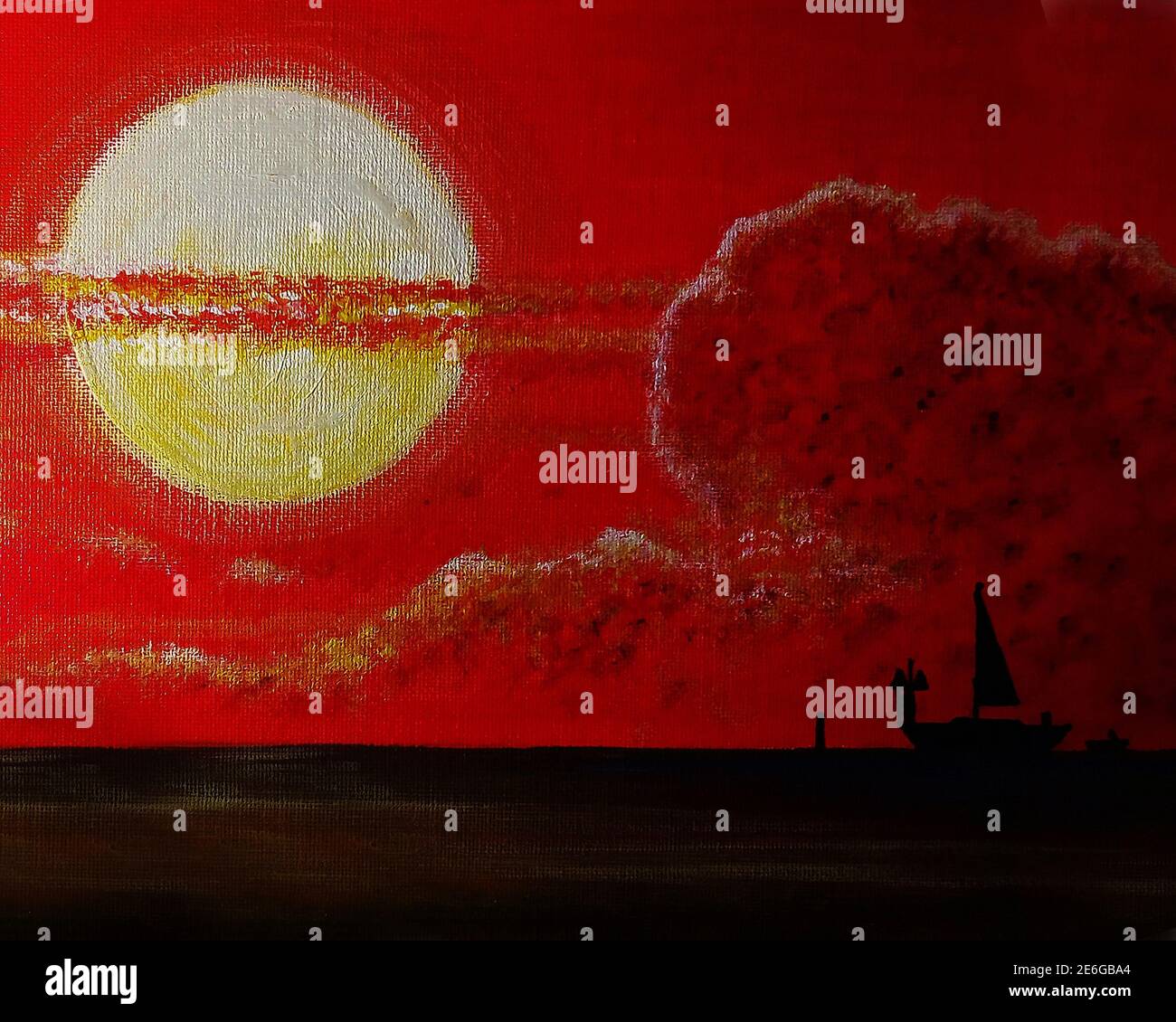 painting oil color Fine art Sun rise , landscape, nature Stock Photo ...