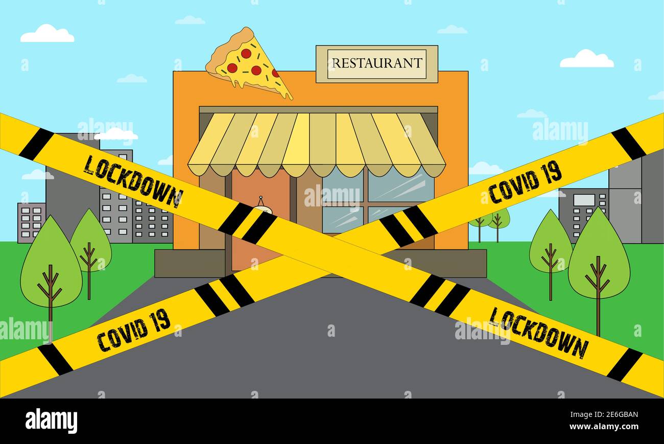 Closed Restaurant, Lockdown and Covid-19 title. Vector Illustration ...