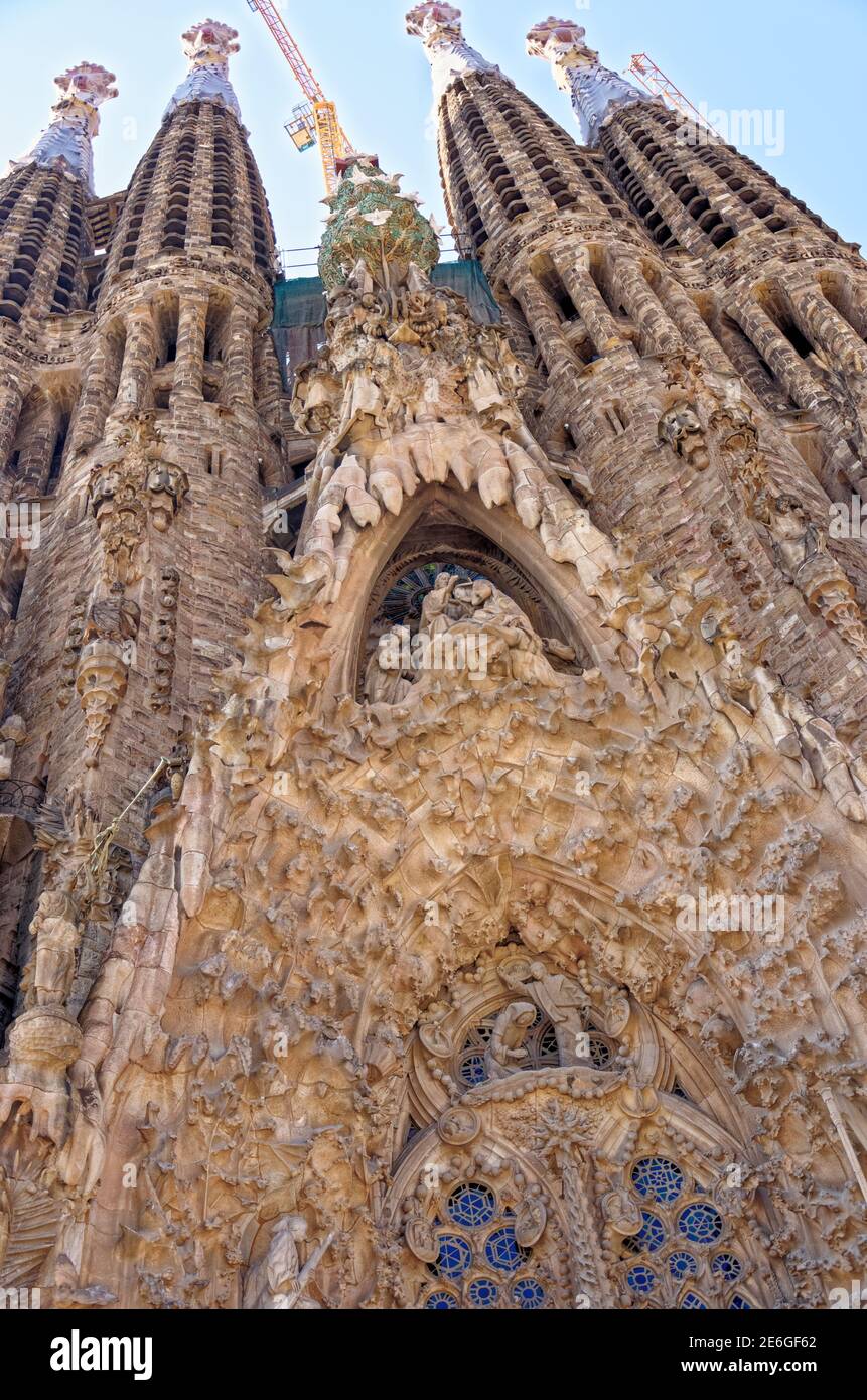 Carvings on facade of Sagrada Familia cathedral, UNESCO World Heritage ...