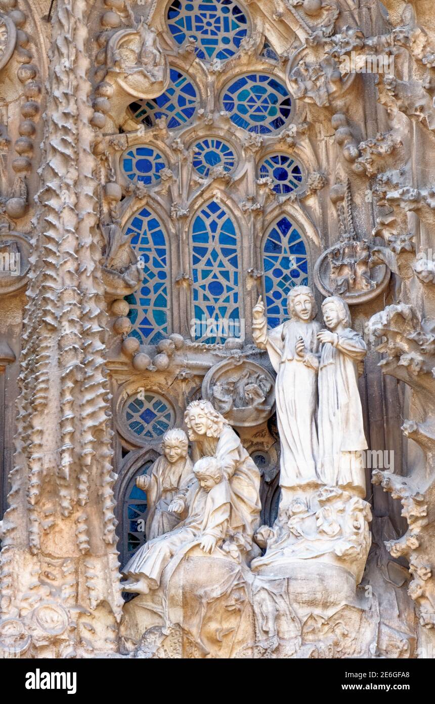 Carvings on facade of Sagrada Familia cathedral, UNESCO World Heritage ...