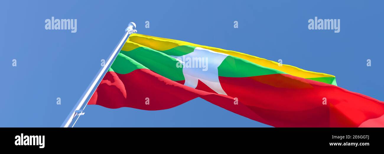 3D rendering of the national flag of Myanmar waving in the wind Stock ...