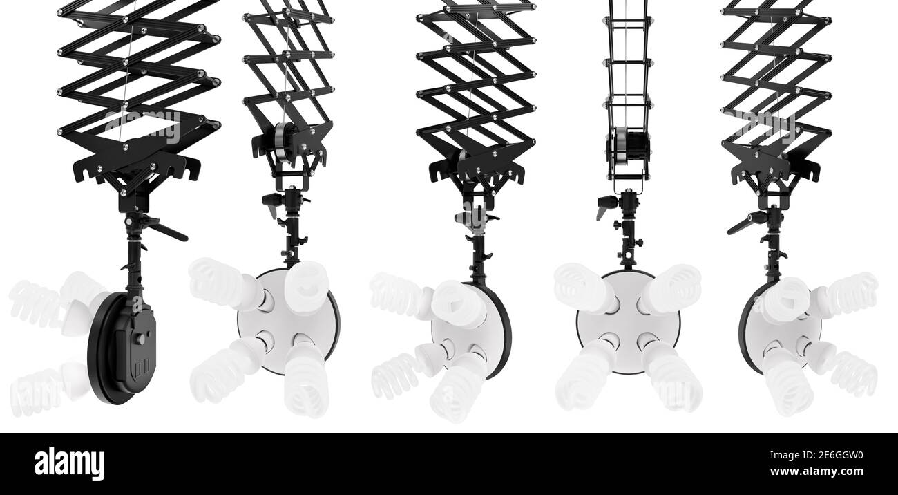4 lightbulbs in lamp holder on ceiling pantograph isolated on white ...