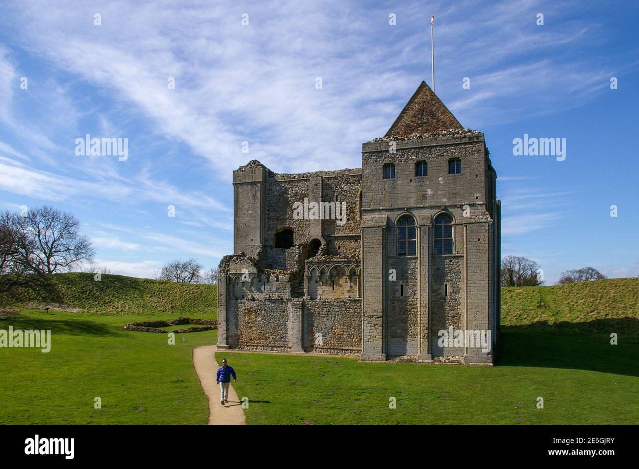 Castle Rising castle, a 12th century Norman building, Norfolk, UK; man ...