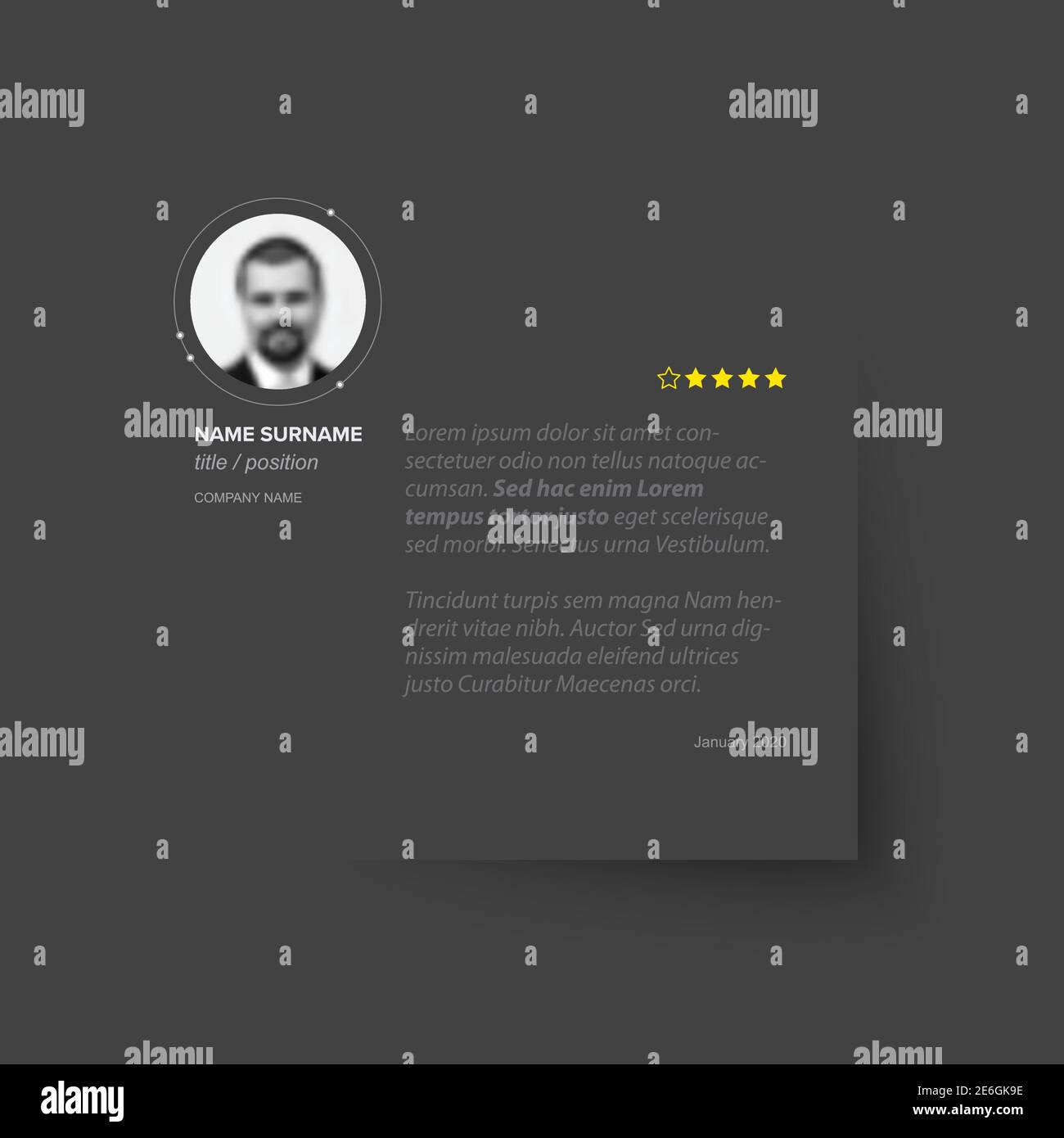 Simple dark minimalistic testimonial review layout template with photo ...