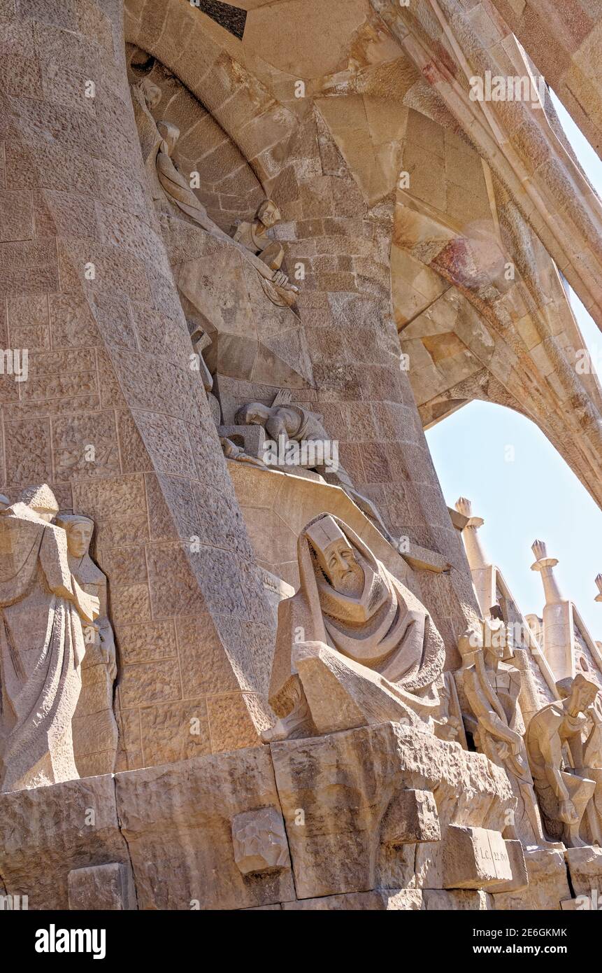 Carvings on facade of Sagrada Familia cathedral, UNESCO World Heritage ...
