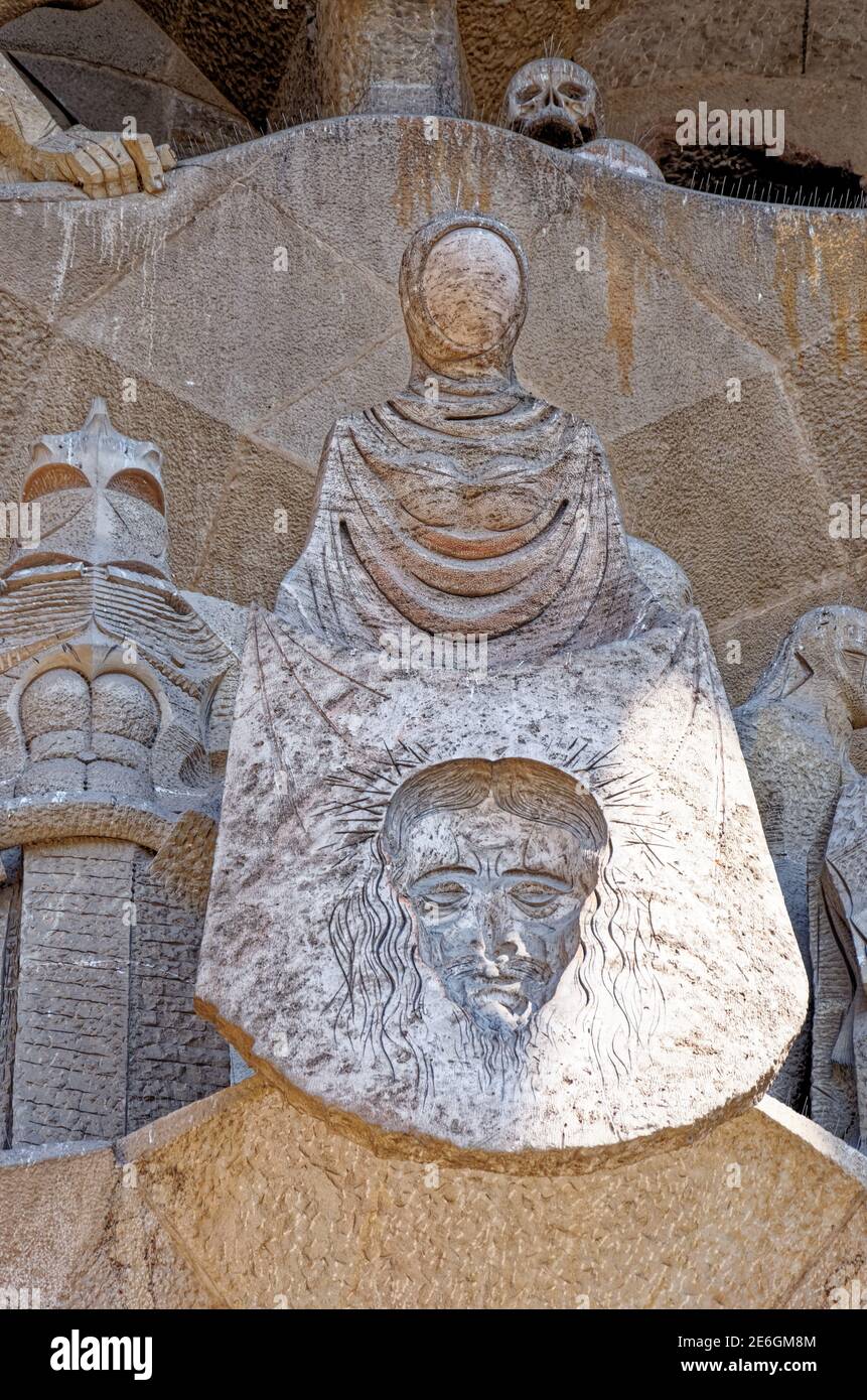 Carvings on facade of Sagrada Familia cathedral, UNESCO World Heritage ...