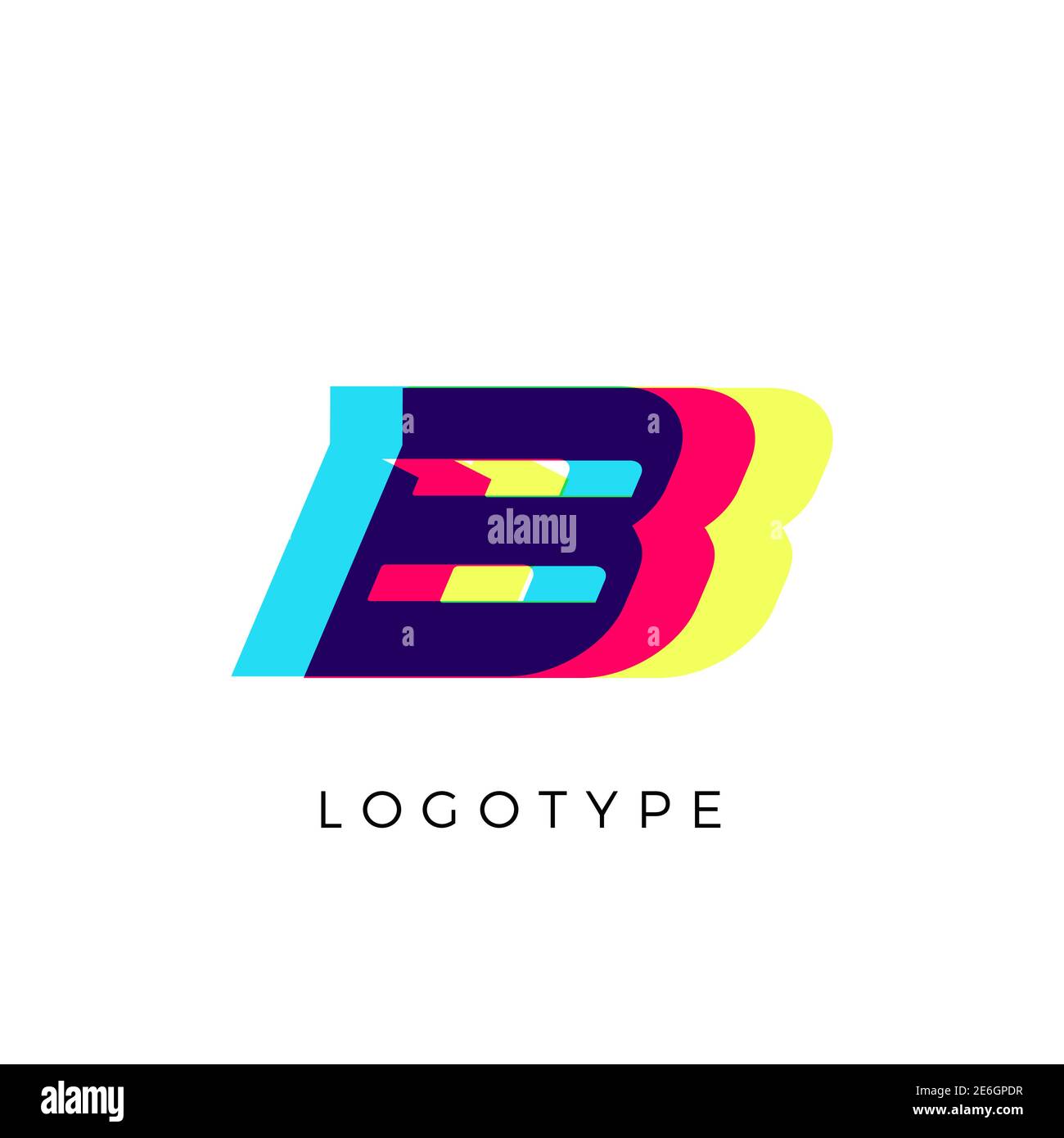 Glitch effect letter B, colored spectrum overlay effect. Vector slant ...