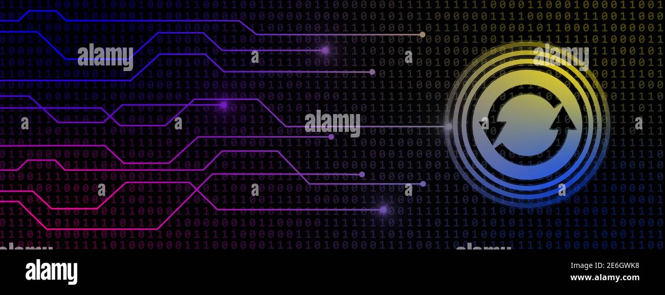 Update sign with information connecting lines on binary code background ...