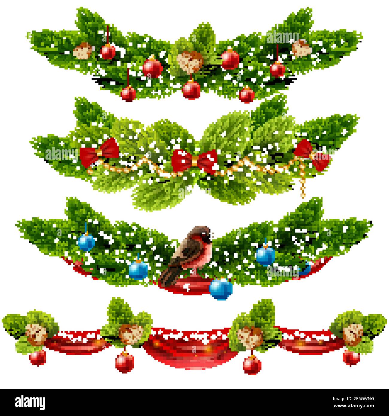 Christmas realistic borders set with pine tree and decorations isolated ...