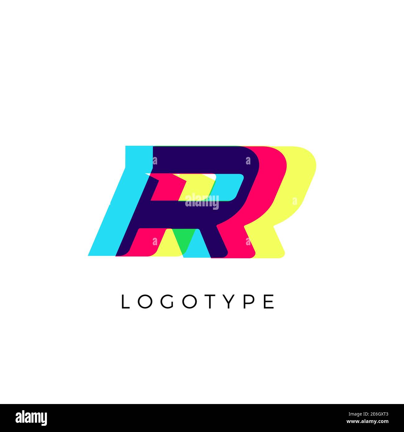 Glitch effect letter R, colored spectrum overlay effect. Vector slant ...