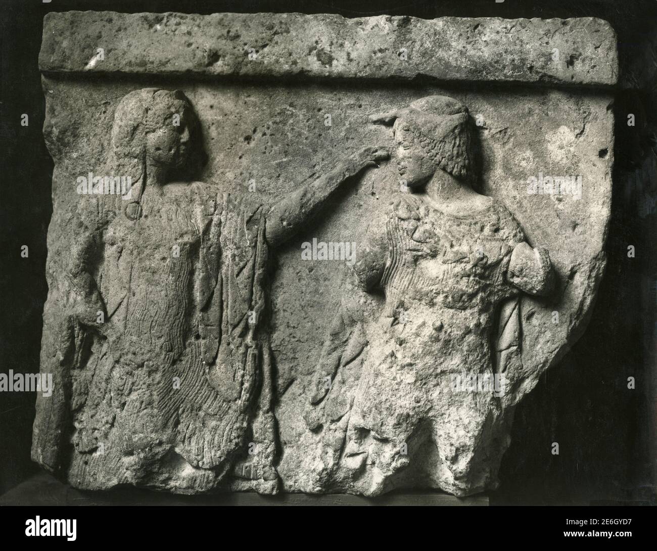 Marble carving Eos and Kephalos, Temple of Selinunte, Italy 1950s Stock ...