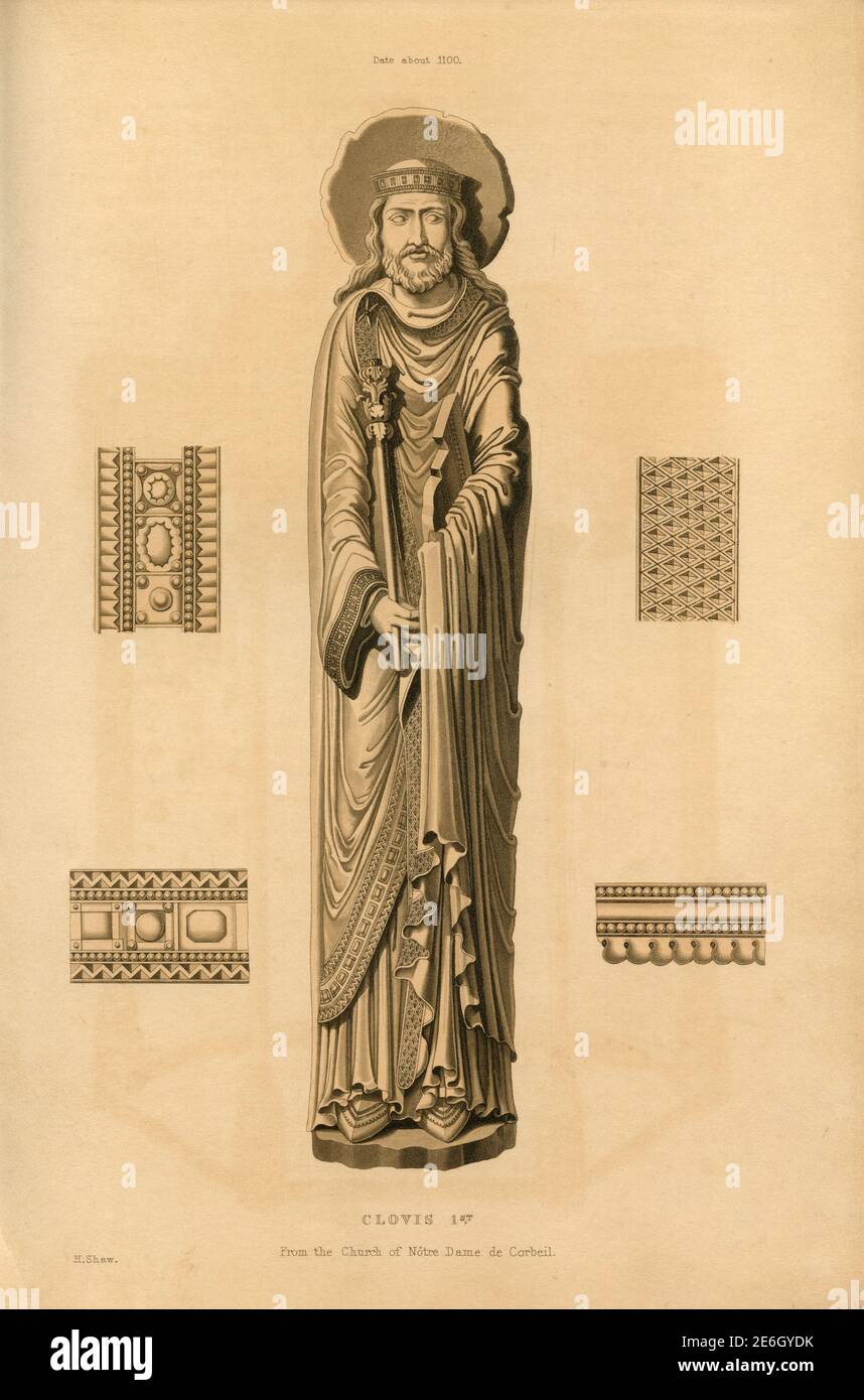 King Clovis I, print by British artist Henry Shaw, 1840s Stock Photo ...