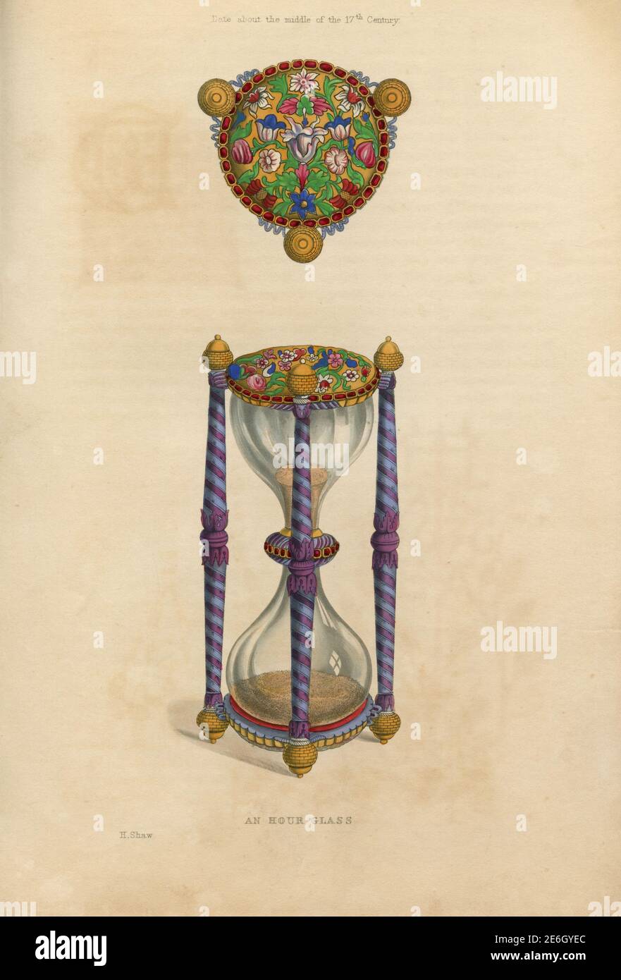 Hourglass , print by British artist Henry Shaw, 1840s Stock Photo - Alamy