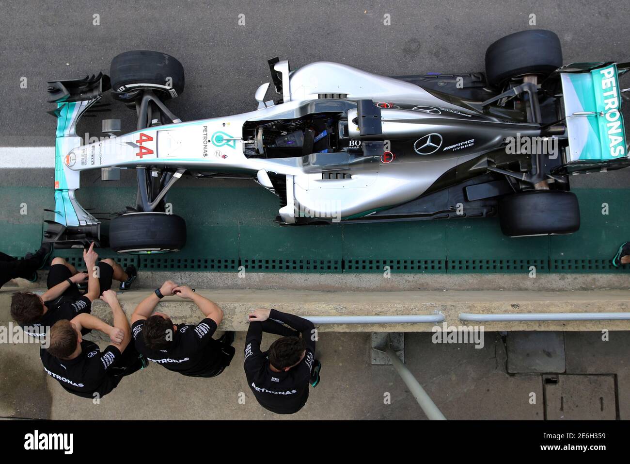 Mercedes f1 driver car stand hi-res stock photography and images - Alamy