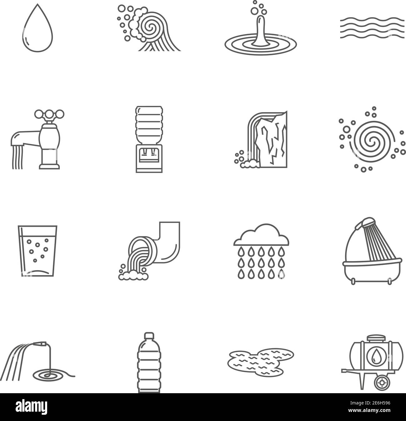 Water icons line set with faucet shower and plastic bottle isolated ...
