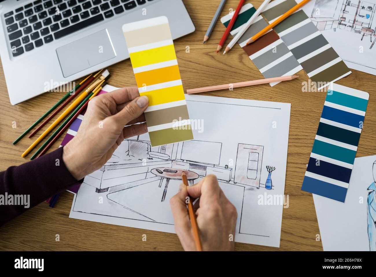 Hand Drawing Interior House Architecture Design On Paper Stock Photo ...