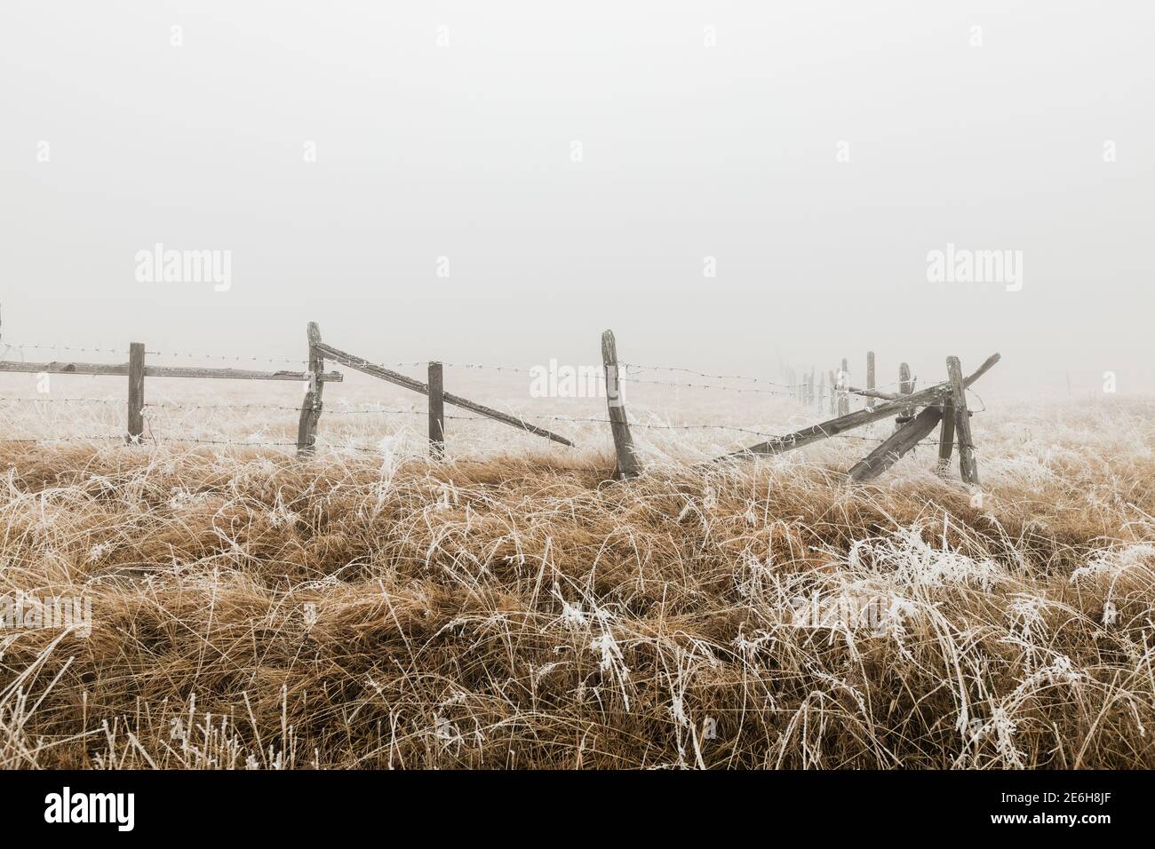 Rustic fence in the countryside on a frosty winter morning Stock Photo ...