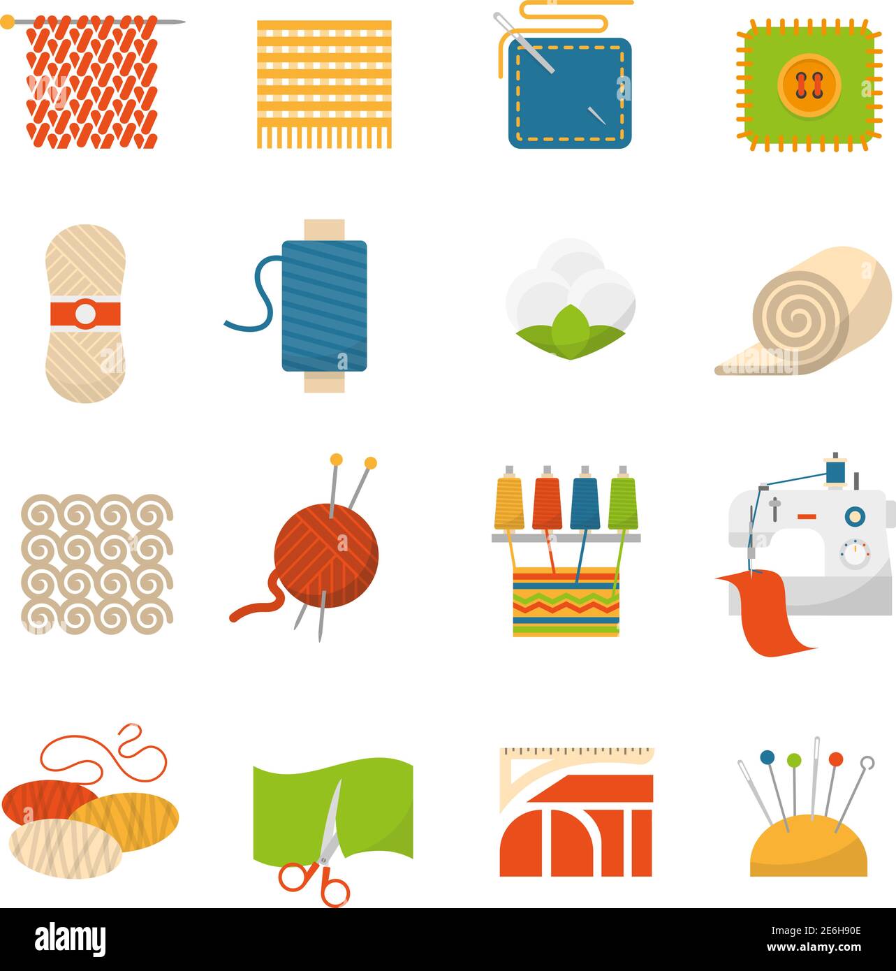 Textile Industry Flat Icons Set With Clothing Manufacture Symbols