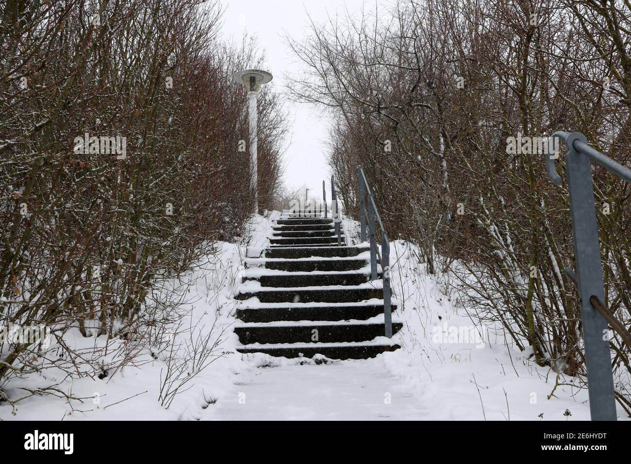 Stairs outside in the snow in winter Stock Photo - Alamy