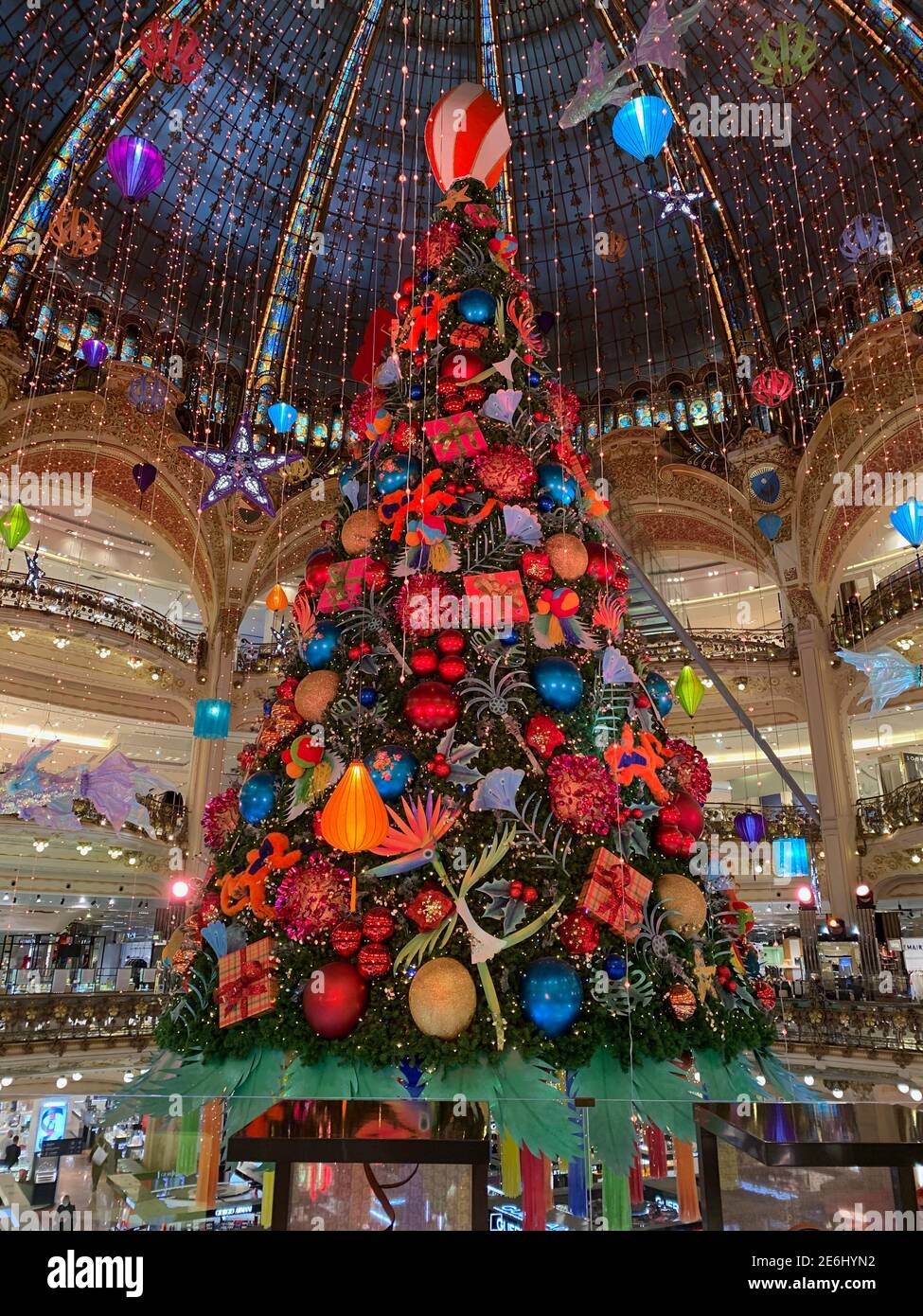 Paris, France, Christmas Tree on Display in Atrium of French Department ...