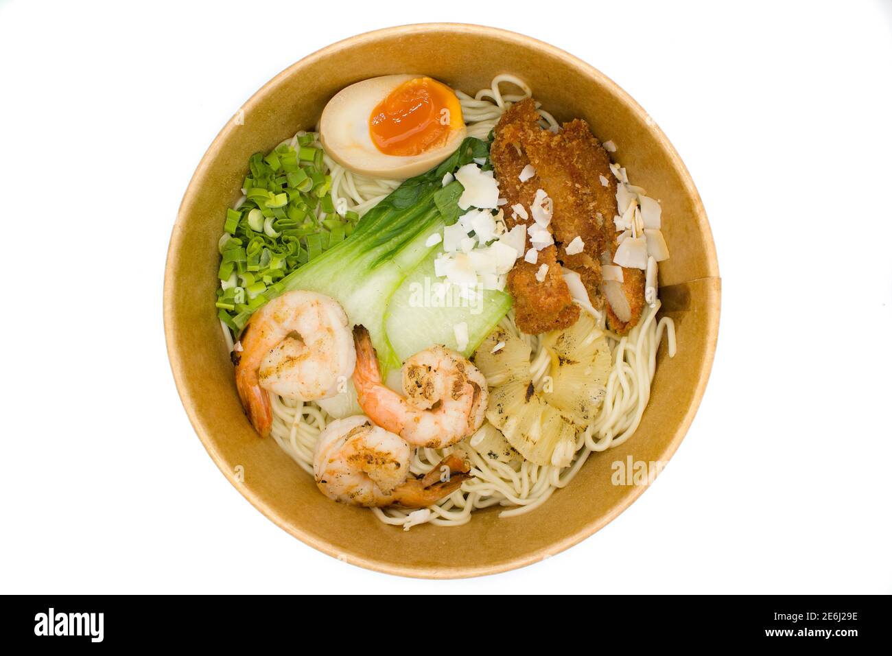 Japanese ramen ingredients in a bowl on white background Stock Photo ...
