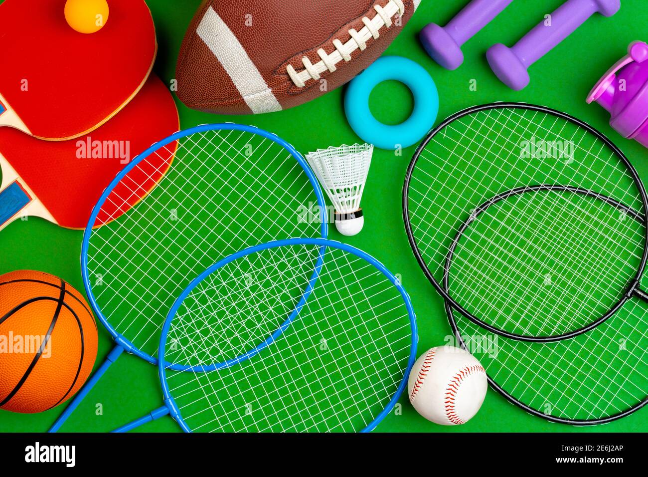 Composition of various sport equipment for fitness and games Stock ...